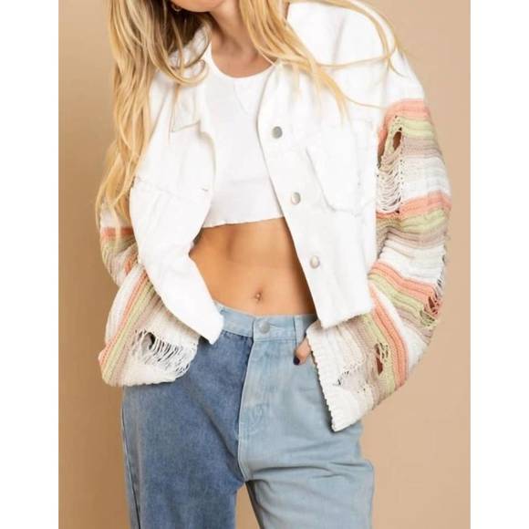 POL | Other | New Pol Distressed Denim And Sweater Jacket In Cream ...